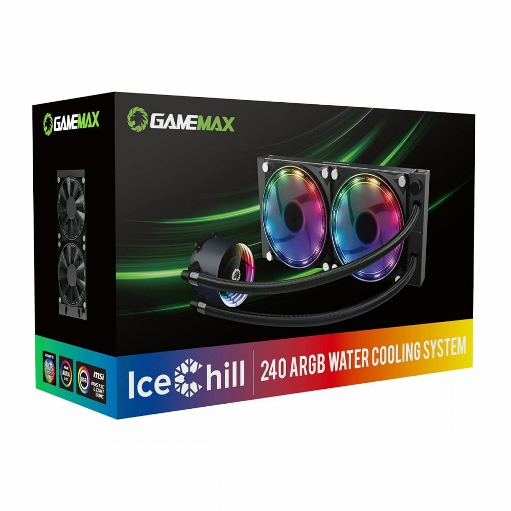 GameMax Ice Chill 240mm ARGB AIO Water Cooler Liquid Cooling System Kit ...
